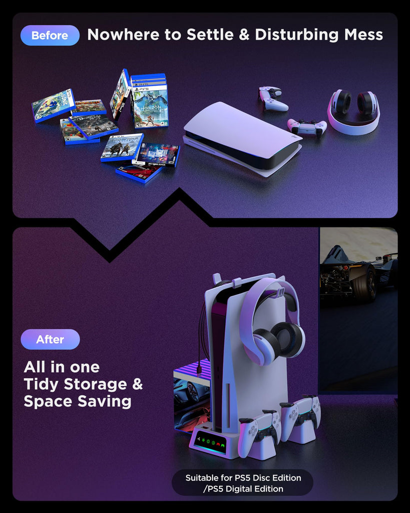 YOGES PS5 Stand and Cooling Station with Temperature Sensor, 2H Fast P