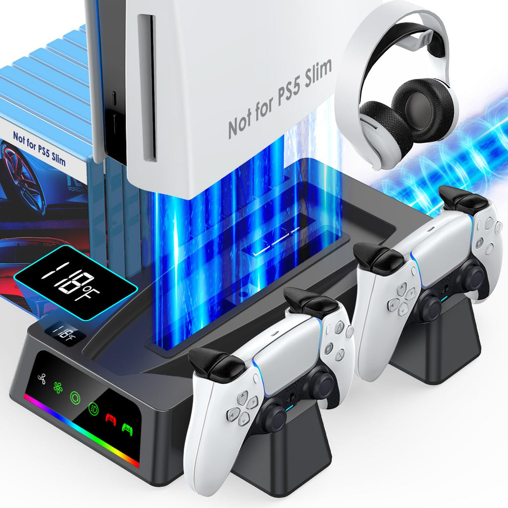 YOGES PS5 & PS5 Slim Stand and Cooling Station with Temperature Sensor